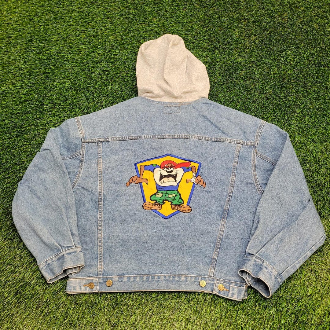 Vintage 90s Looney Tunes Taz Jacket Large 25x24 Blue Denim USA - Etsy