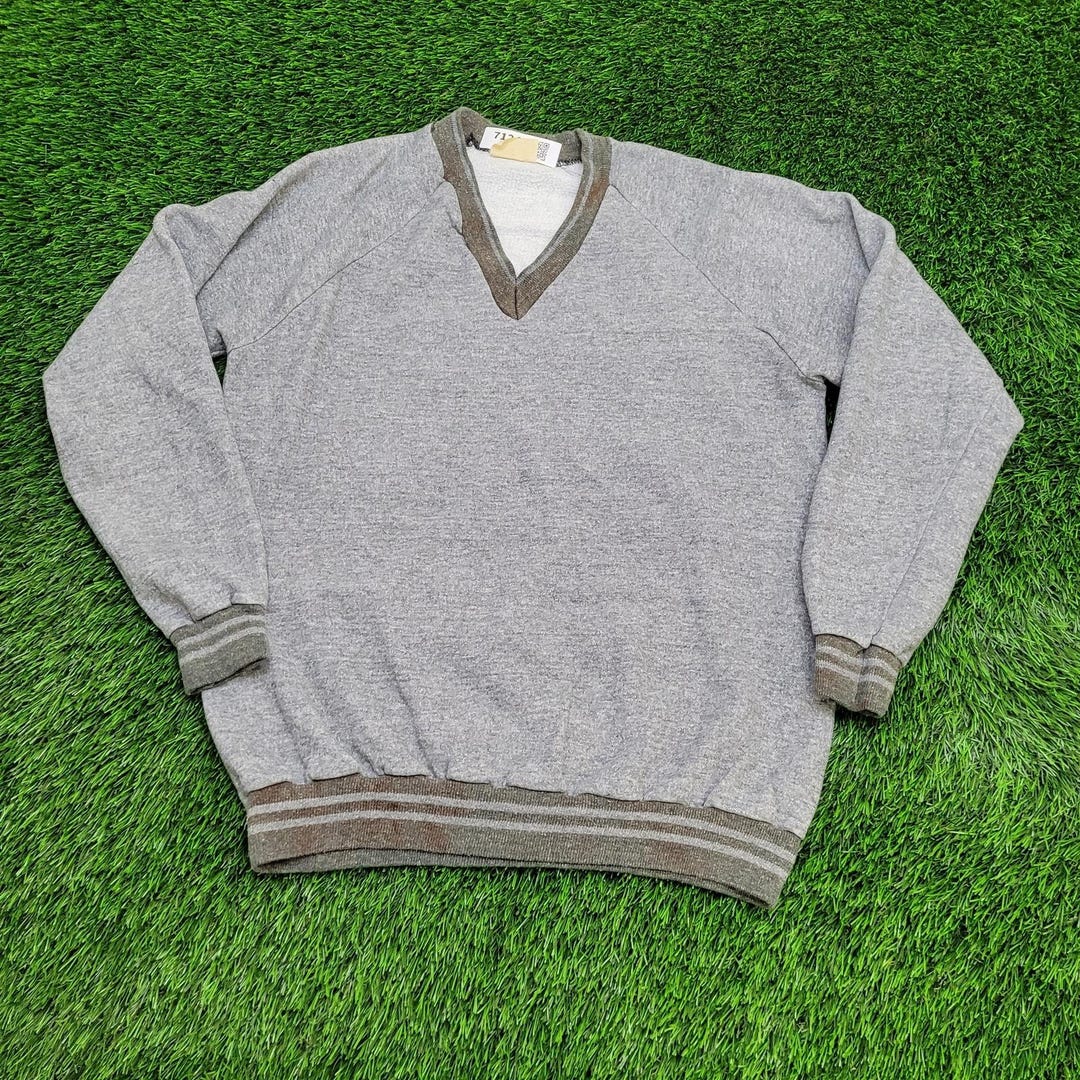 Vintage 60s Logo-7 Blank V-neck Ringer Sweatshirt Medium 21x25 Gray - Etsy