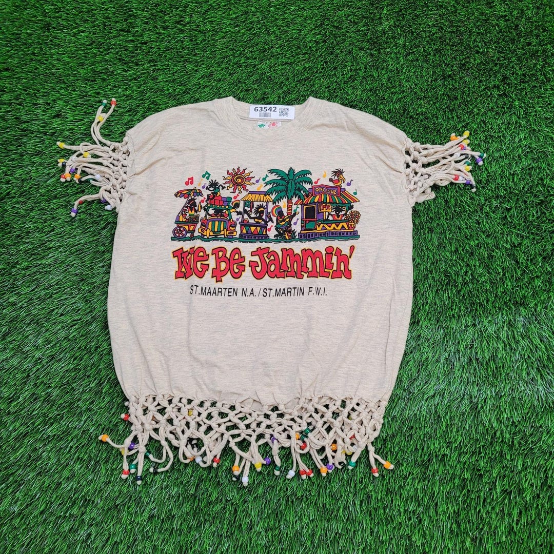 Vintage Jamaican Music Tasseled Shirt Women Medium 18x19 USA - Etsy