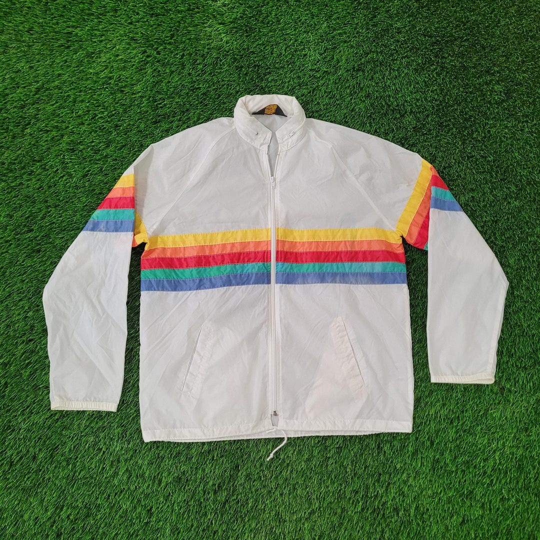 Vintage 70s Rainbow Striped Jacket Medium 22x28 Baggy - Etsy