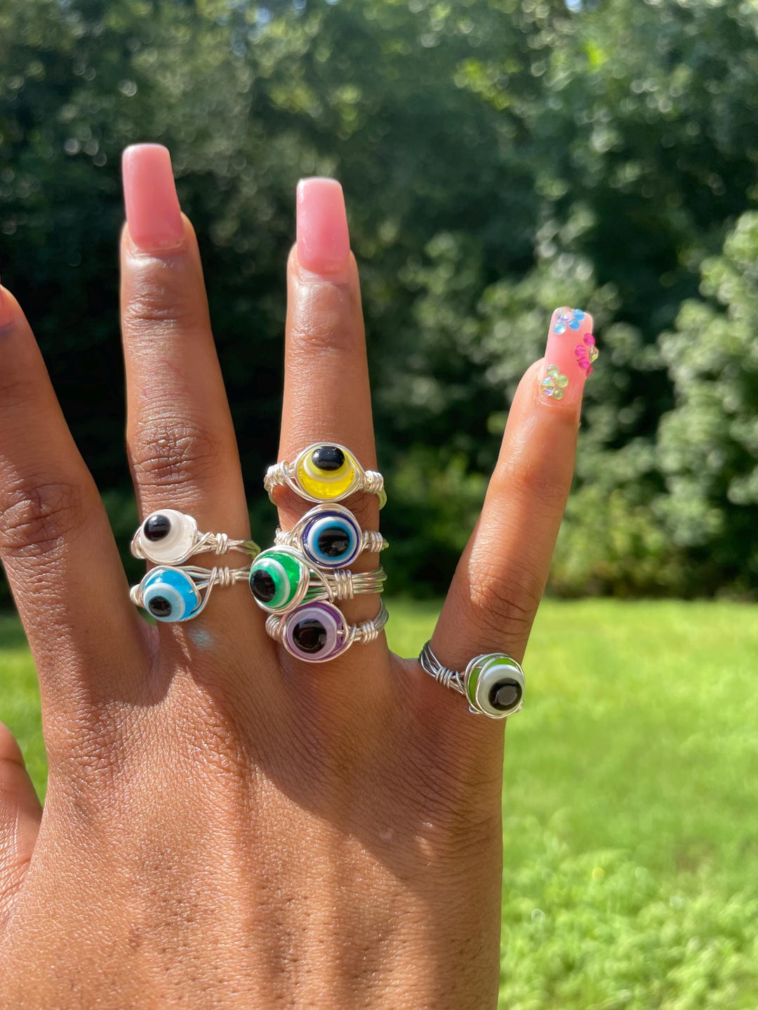 Hand-made Evil Eye Wire Rings - Etsy