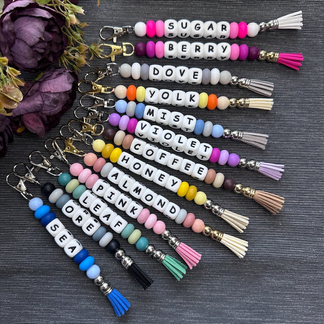 Personalized Beaded Silicone Bag Charm: Custom Name Keychain, Backpack ...