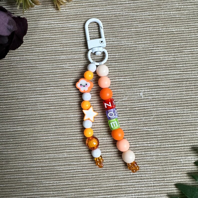 Kids Personalized Beaded Name Keychain Bag Charm Backpack Tag - Etsy