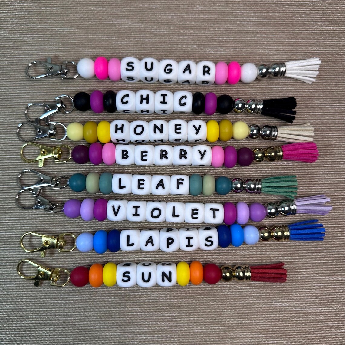 Personalized Beaded Silicone Bag Charm: Custom Name Keychain, Backpack ...