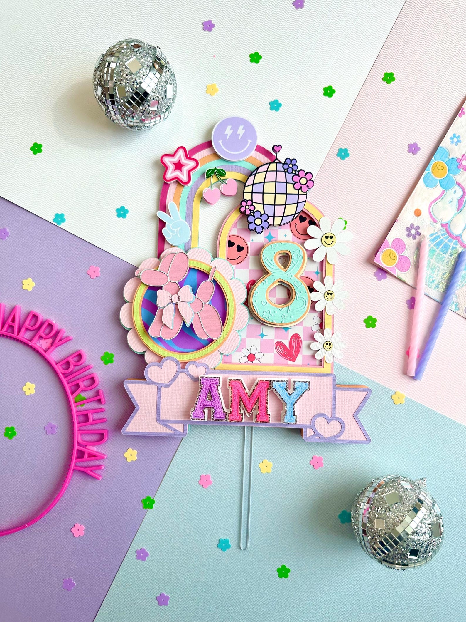 Preppy Teen Cake Topper Let’s Party Retro Party Smiley Face Birthday ...