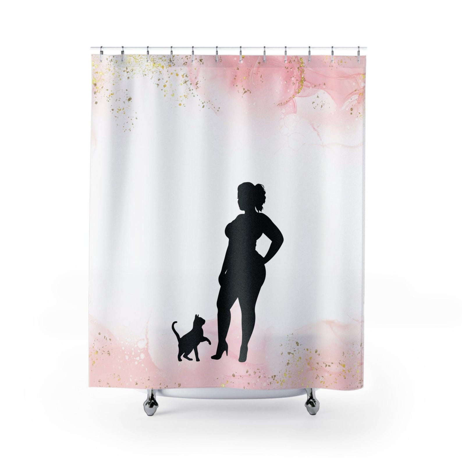 Pink & White Cat Lady Shower Curtains - Etsy