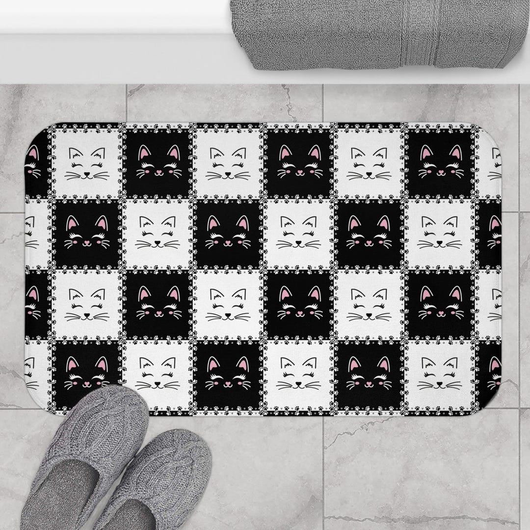 Checkerboard Cats Bath Mat - Etsy