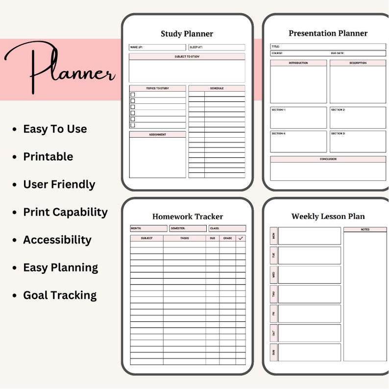 Student Planner Assignment Tracker Project Academic Planner Digital ...