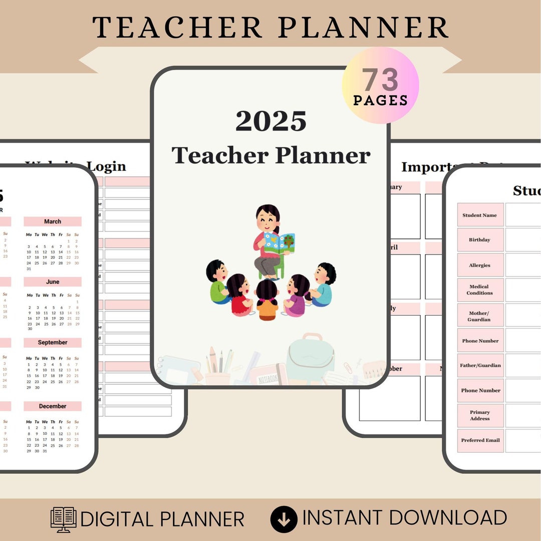 Teacher Planner Digital Planner Attendance Checklist Lesson Plan ...