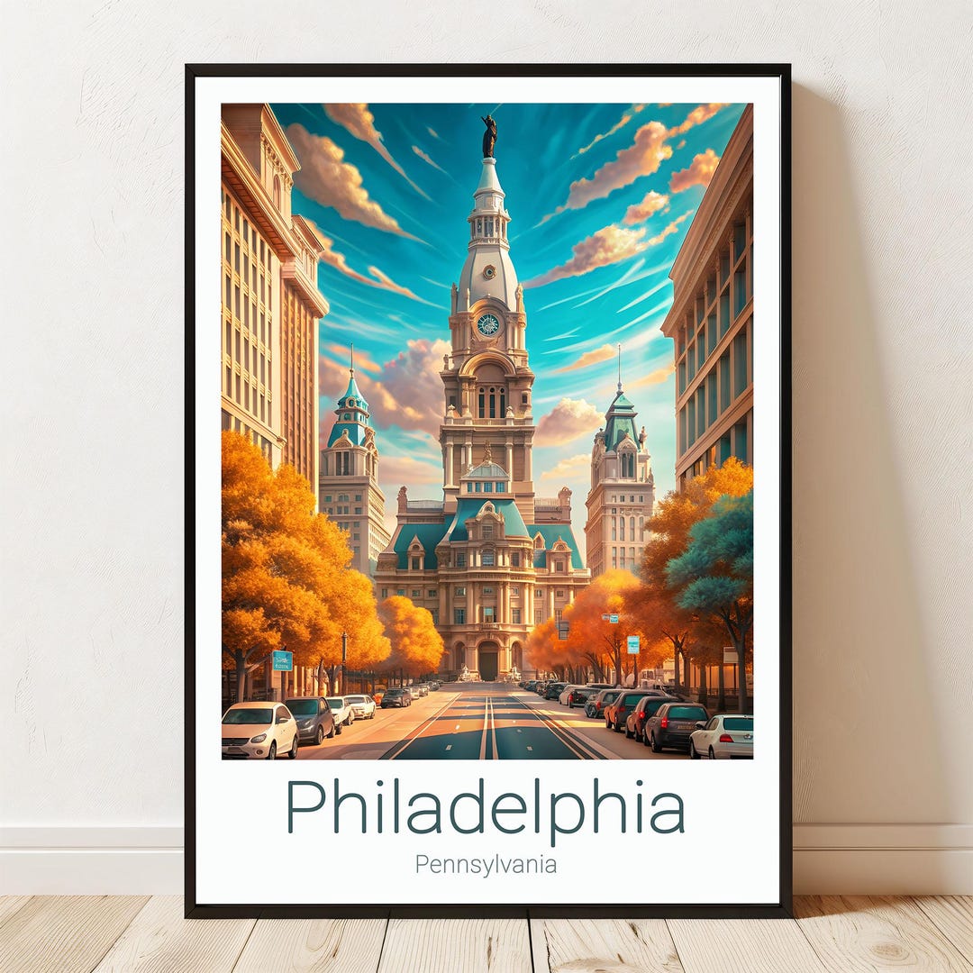 Philadelphia City Hall Art Print, Pennsylvania Skyline Poster, Philly ...