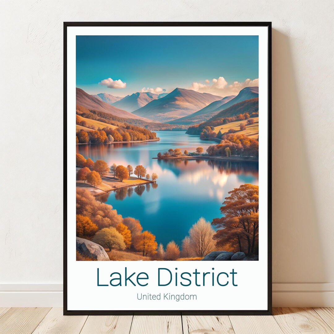 Lake District Print - UK National Park Travel Poster - Scenic Lakes and ...