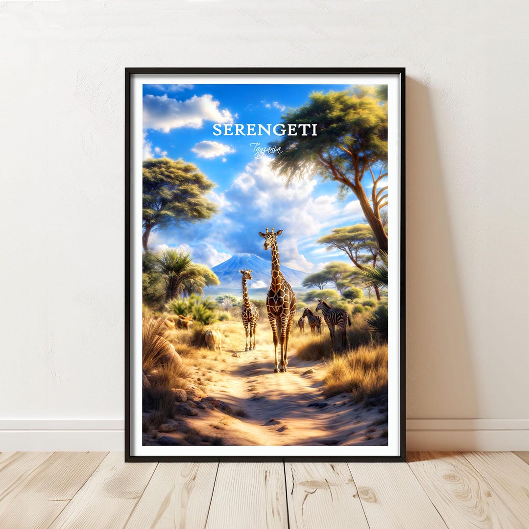Serengeti National Park Travel Poster Print - Majestic Giraffes and ...