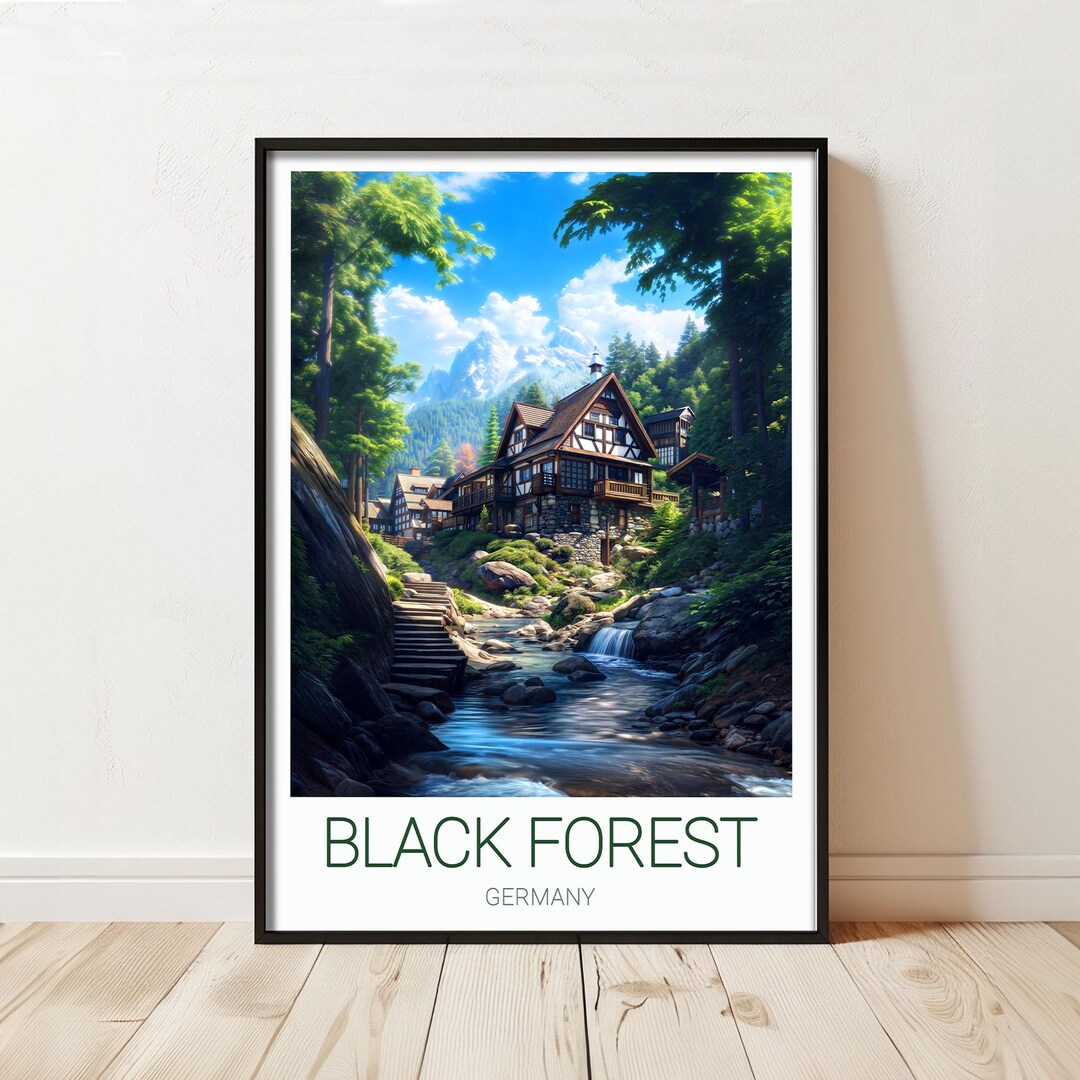 Schwarzwald Hütte Und Wasserfall Strom Reise Poster Druck, Schwarzwald ...