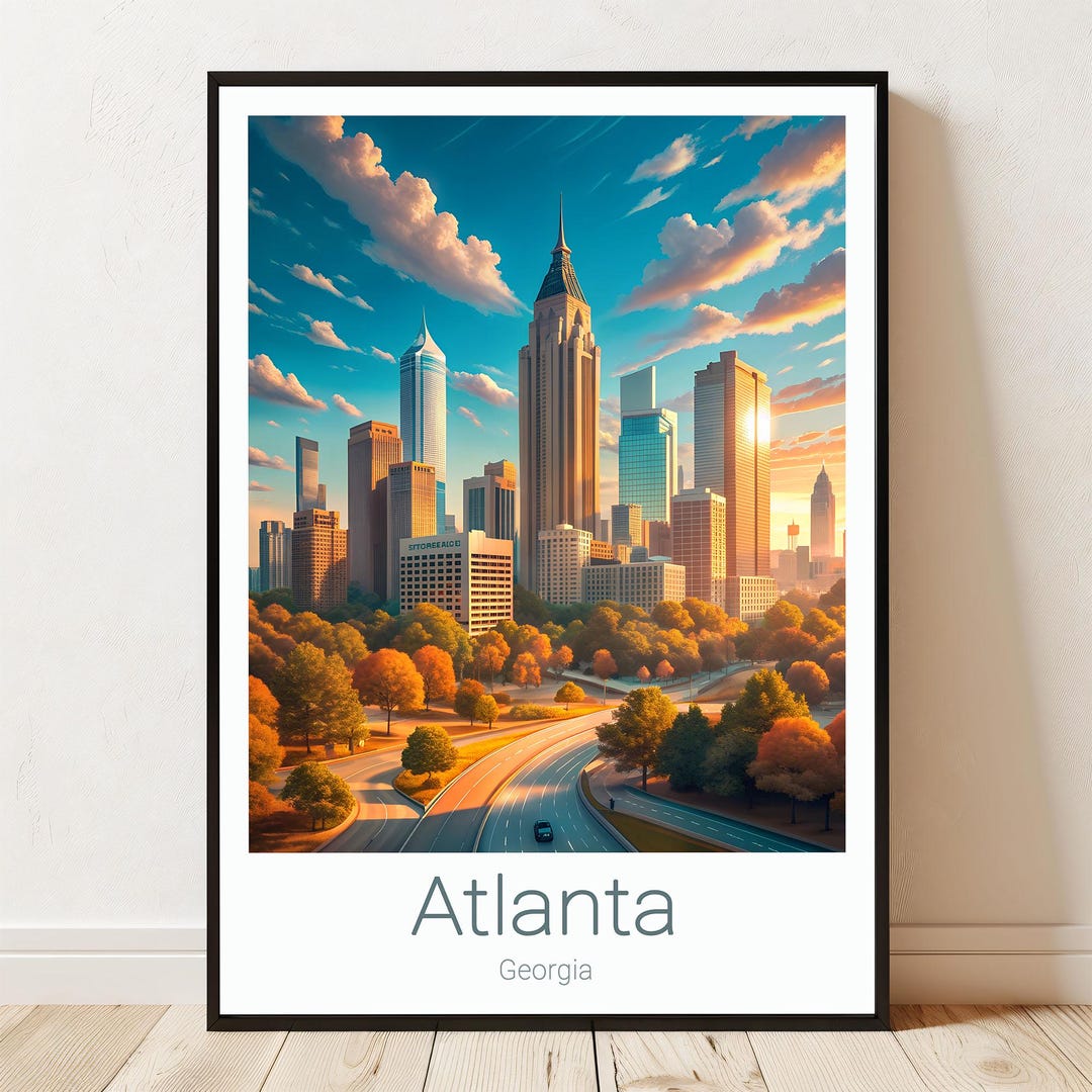 Atlanta Skyline Travel Poster Print – Modern Atlanta Georgia Cityscape ...