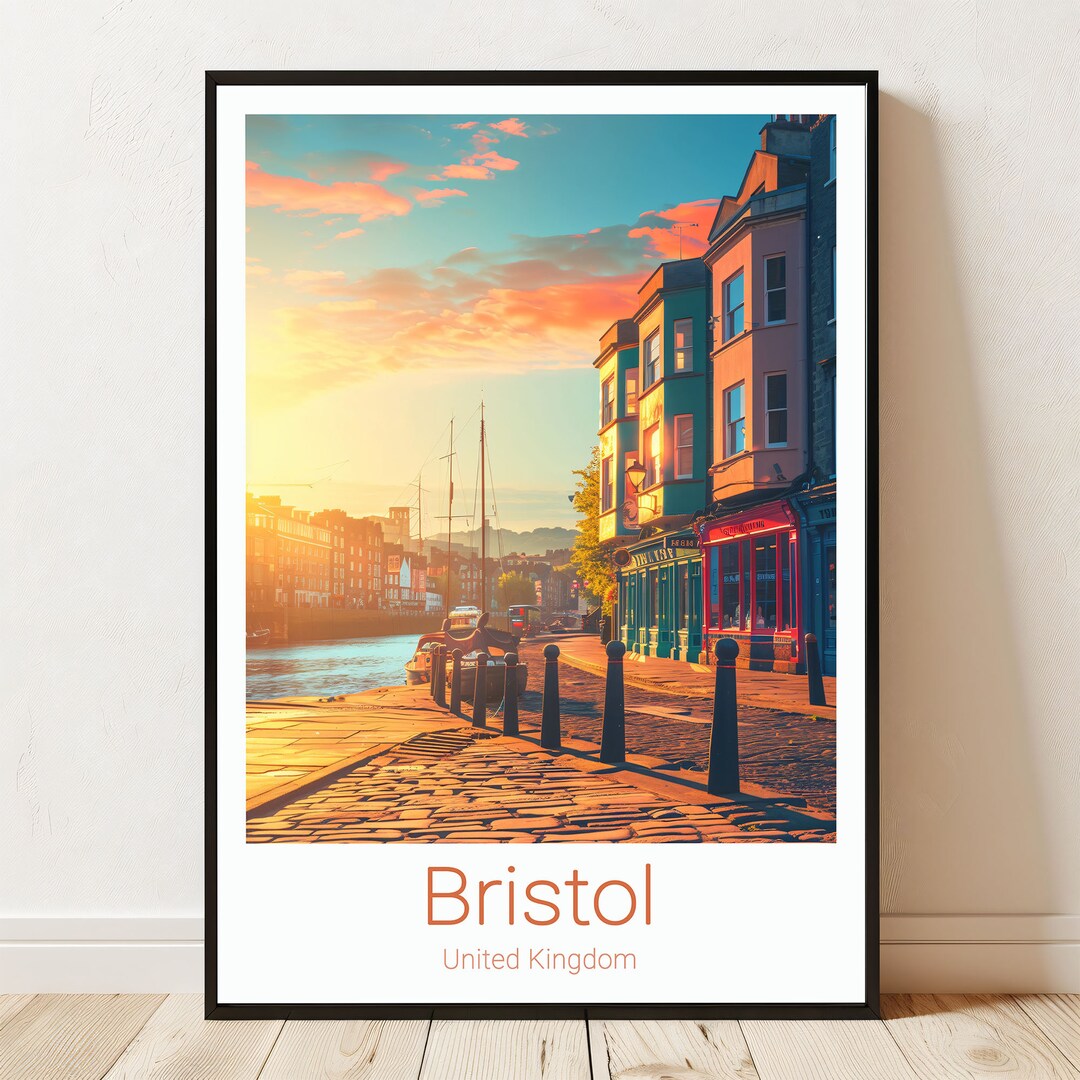 Bristol Travel Poster - Colorful Waterfront Streets at Sunset Print ...
