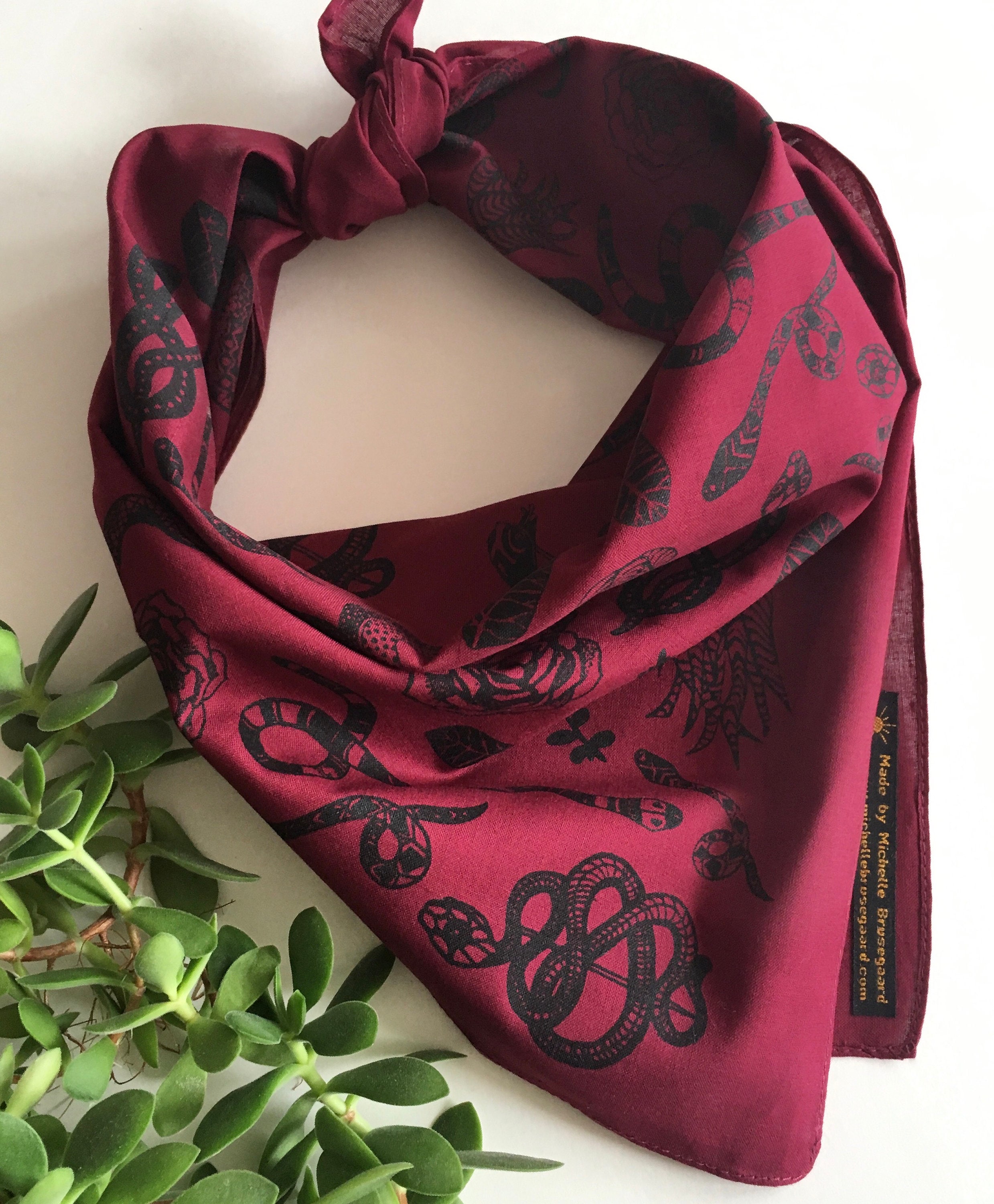 Snake Print Bandana in Burgundy and Black | Etsy