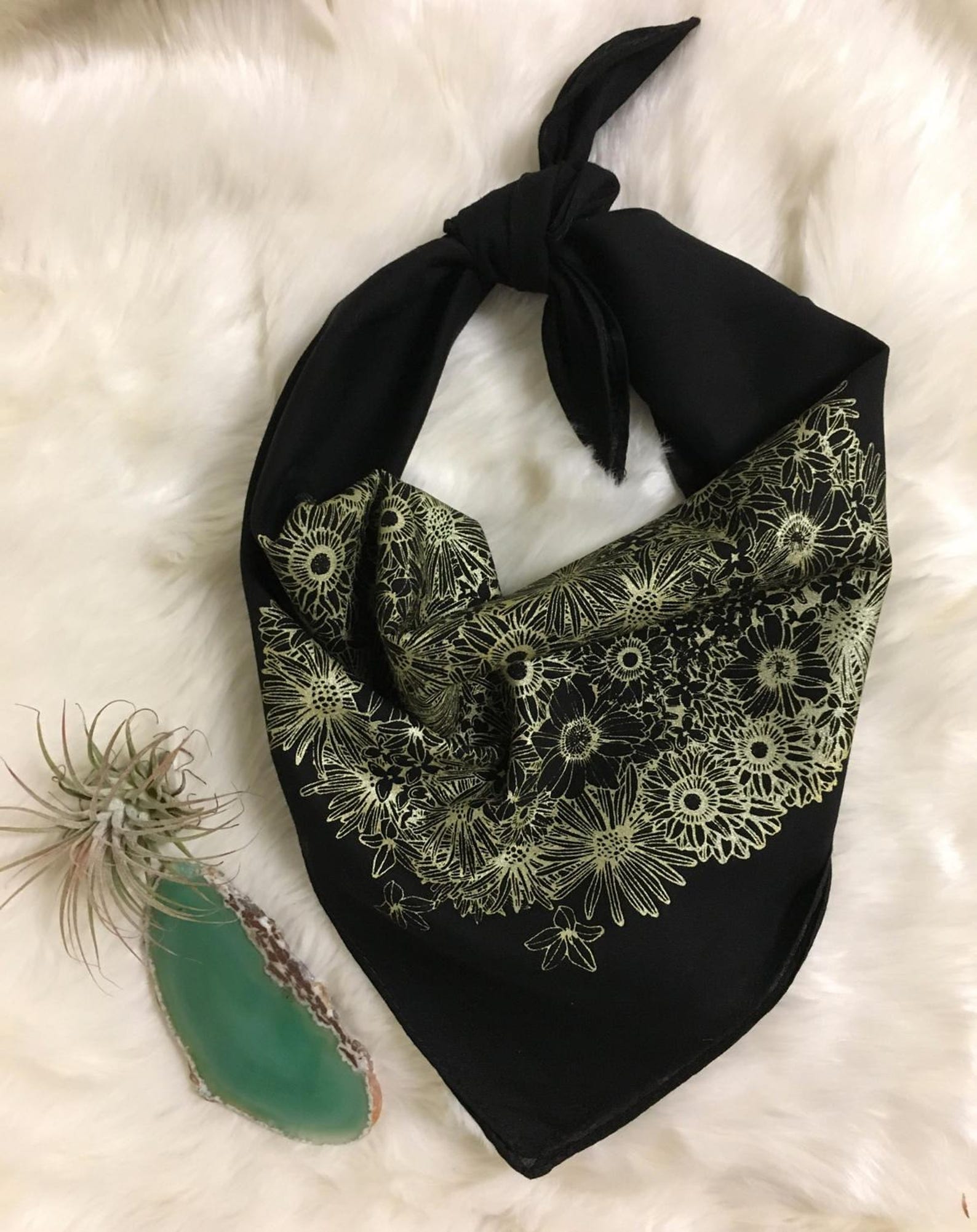 Native Floral Bandana in Black and Gold - Etsy