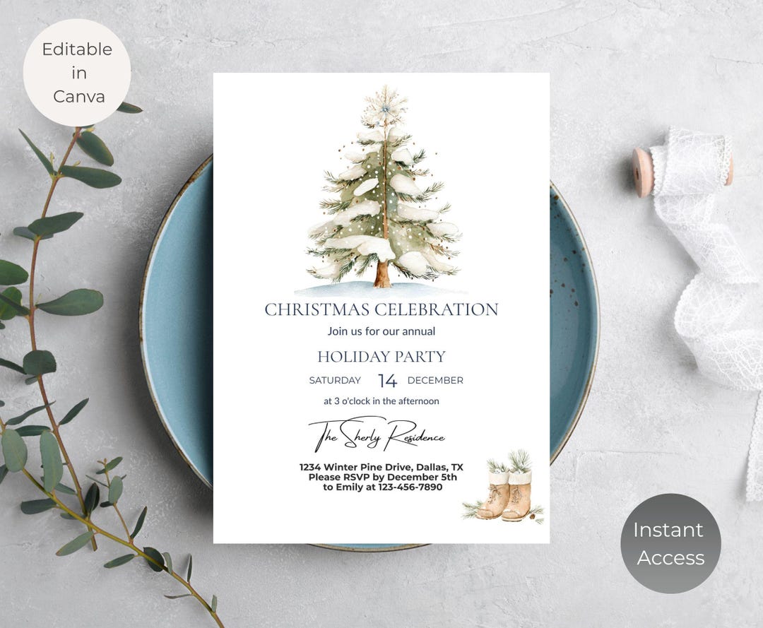 Christmas Party Invitation | Winter Holiday Event | Editable Canva ...