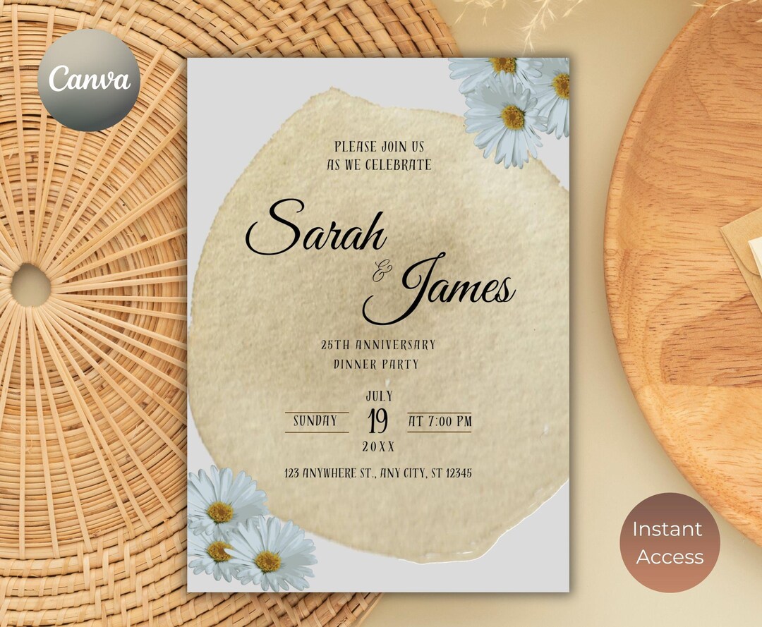 Editable Rustic Anniversary Invitation Template | Canva Printable ...