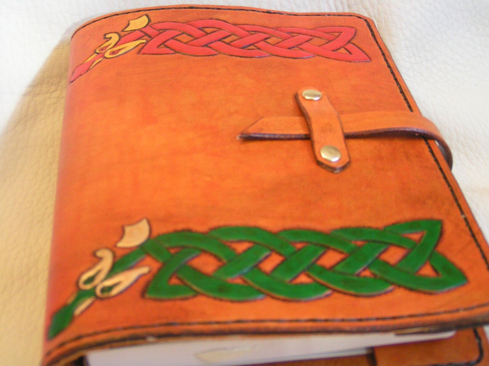 Celtic snakes hand tooled leather journal cover | Etsy