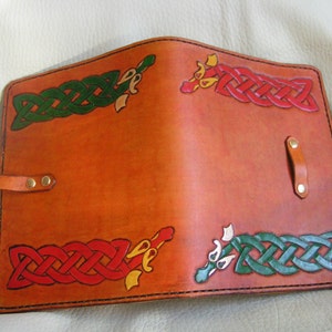 Celtic snakes hand tooled leather journal cover | Etsy