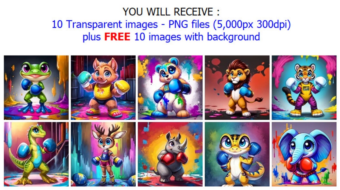 Boxing Animals Clip Art, Digital Download, 10 Transparent Images, High ...