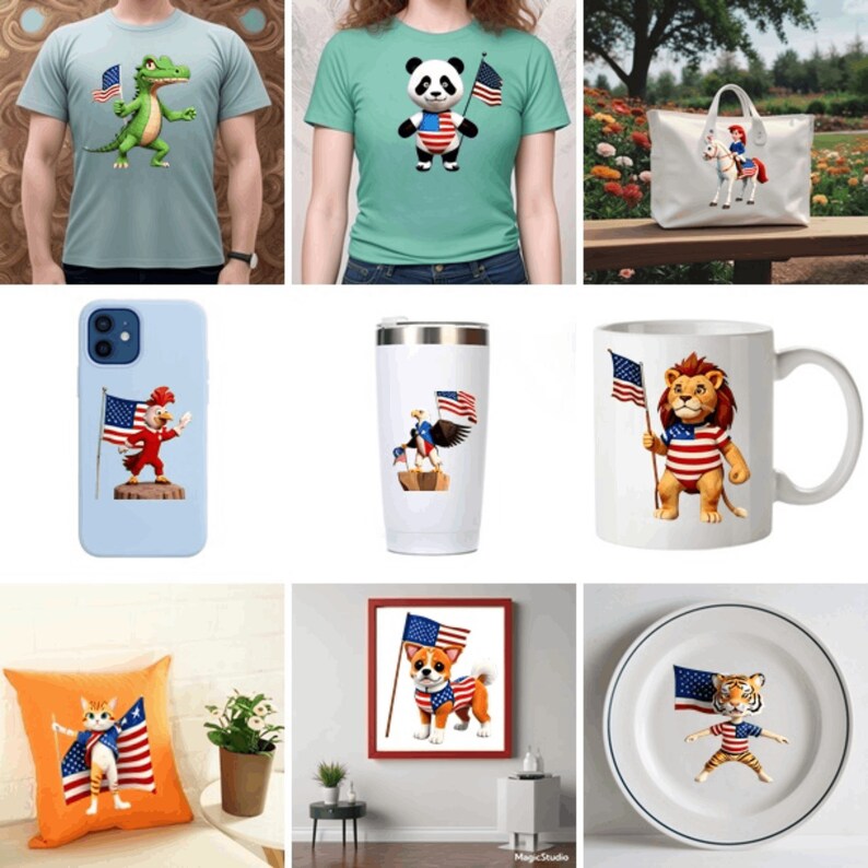 Animal With US Flag Clip Art, Digital Download, 10 High Quality PNG ...