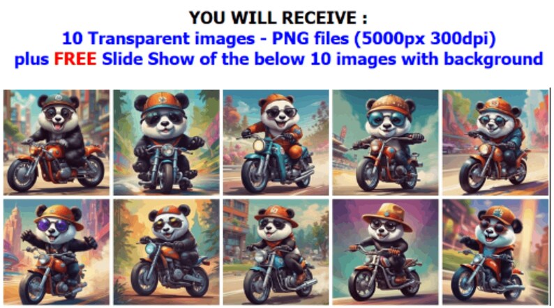 Panda on Motorcycle Clip Art, Digital Download, 10 High Quality PNG ...