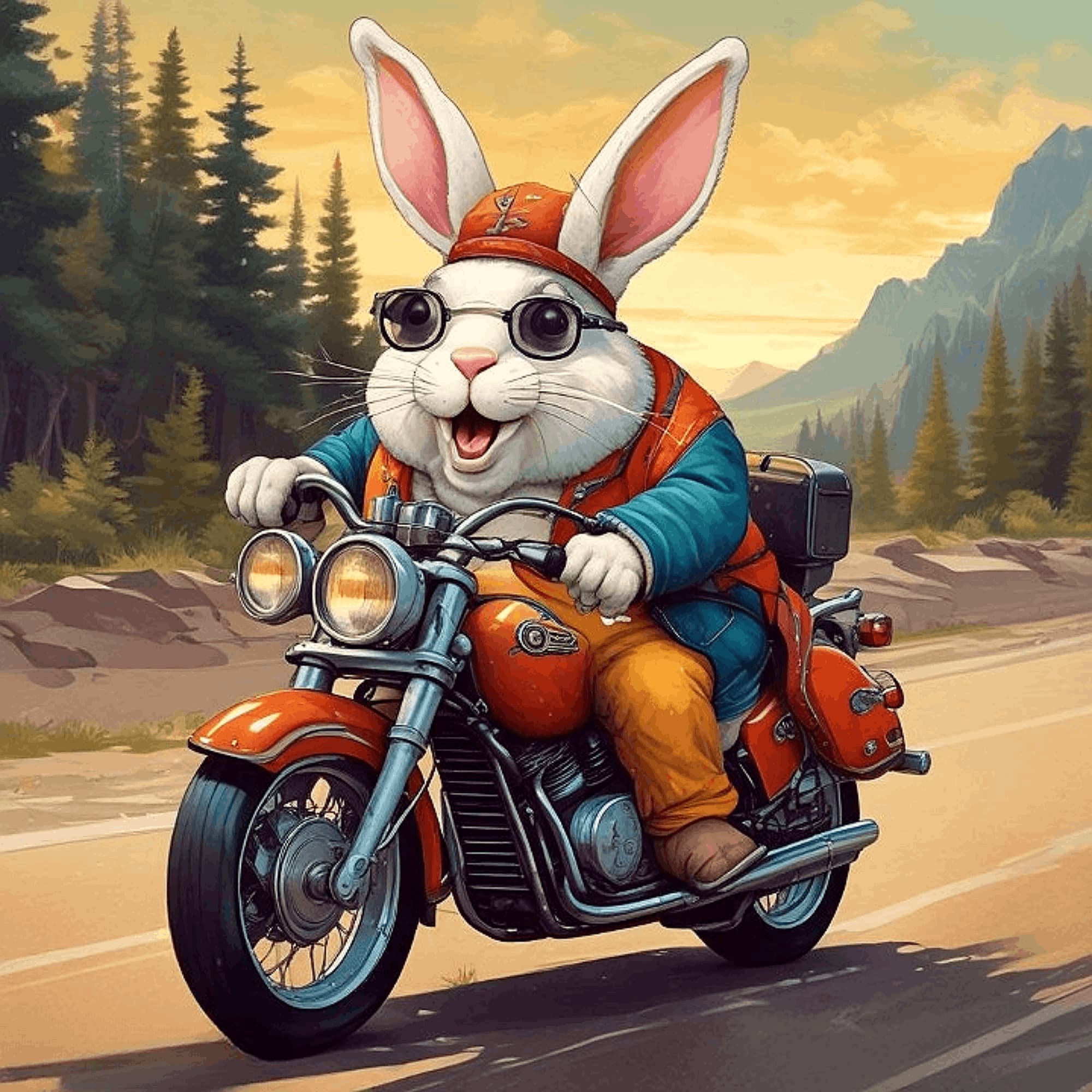 Bunny on Motorcycle Clip Art, Digital Download, 10 Transparent Images ...