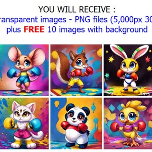 Boxing Animals Clip Art, Digital Download, 10 Transparent Images, High ...