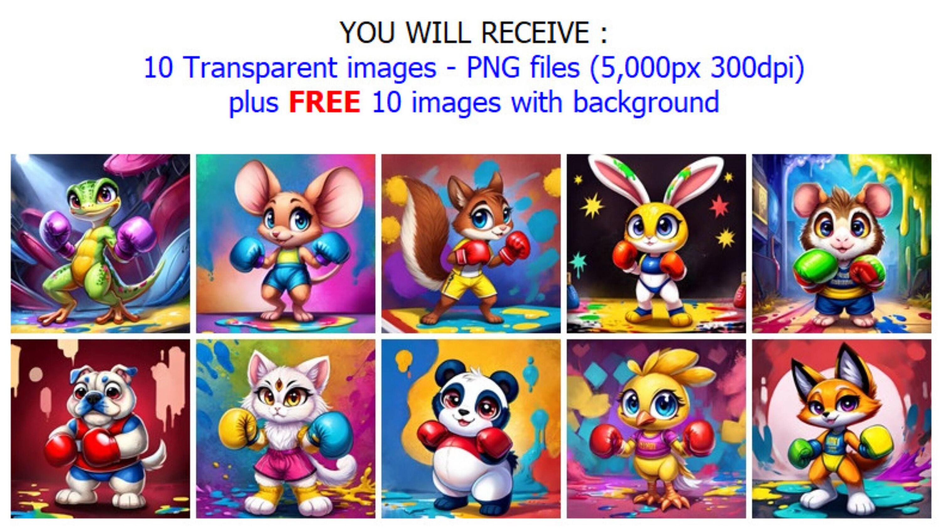 Boxing Animals Clip Art, Digital Download, 10 Transparent Images, High ...