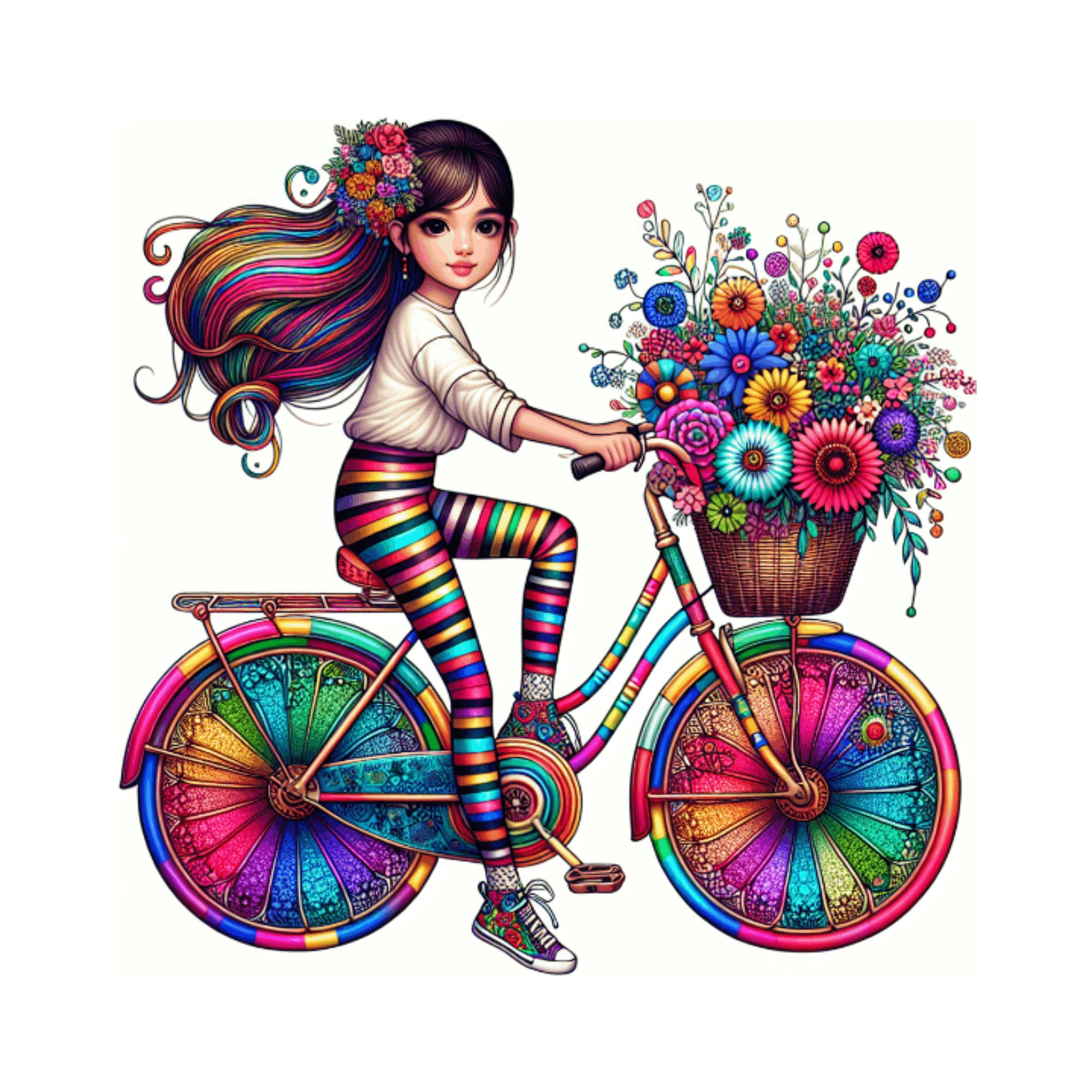 Girl on Bicycle Clip Art, Bicycle Girl, Girl Riding Bicycle, Woman on ...