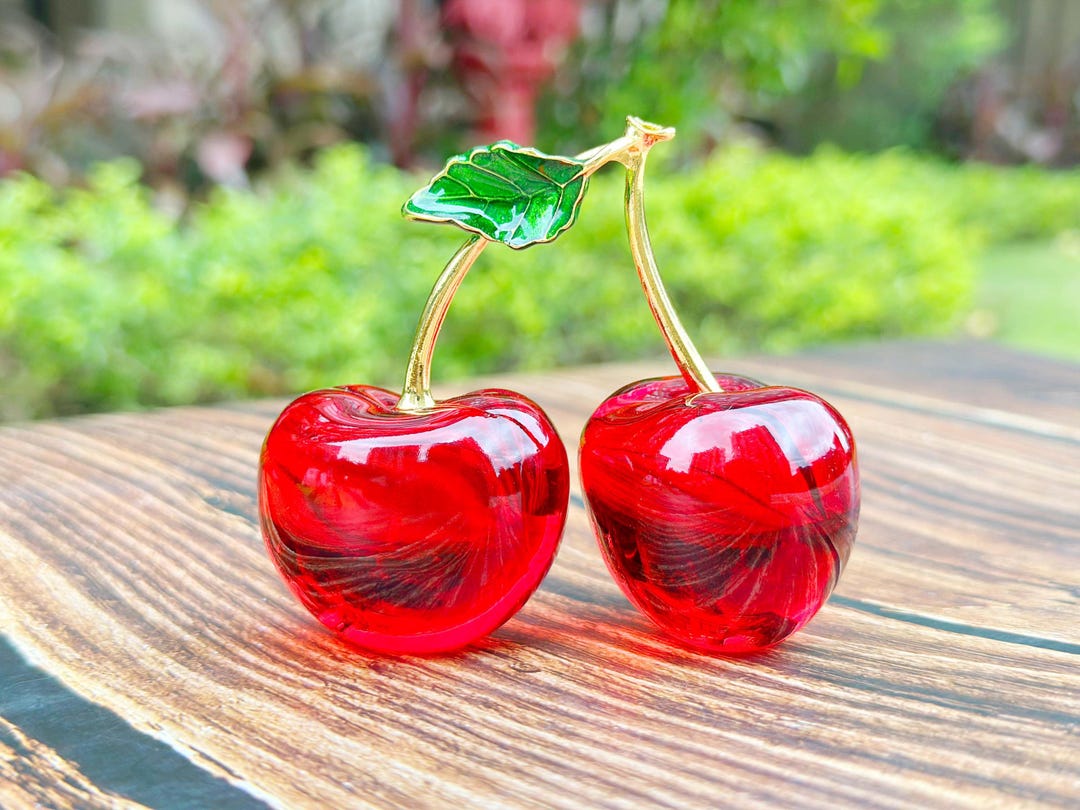 Handmade Carved Cherry Crystal Fruit, Blown Crystal Cherry, Realistic ...