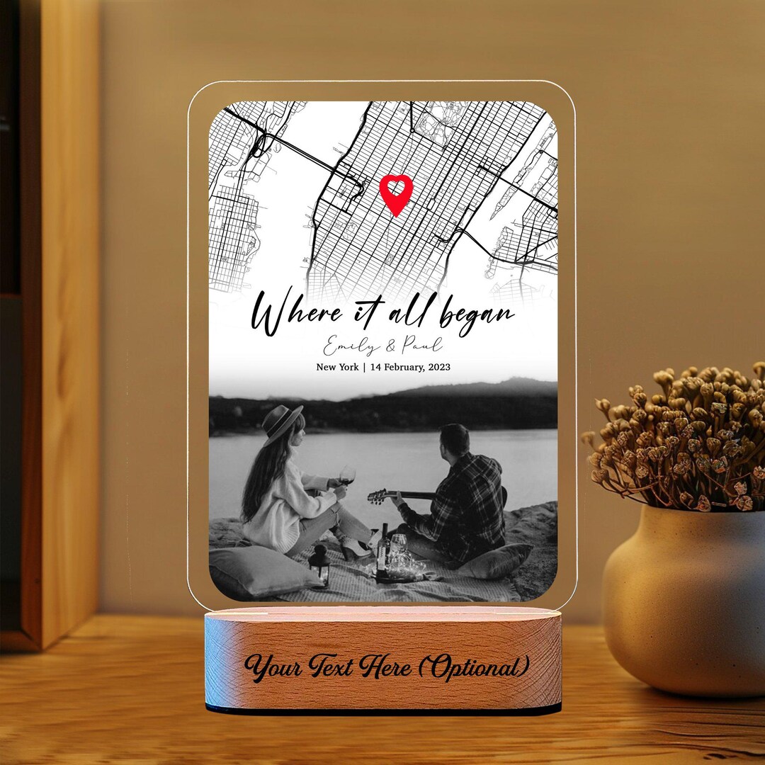 Custom First Date Map, Acrylic Plaque Where We Met, Personalized Where ...