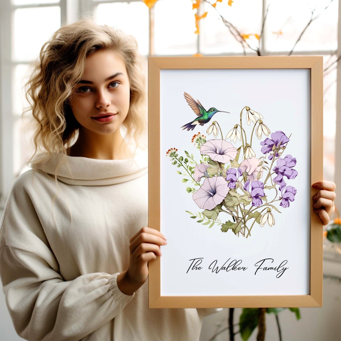 Birth Flower Family Bouquet, Birth Month Flower Art Custom, Hand Drawn ...