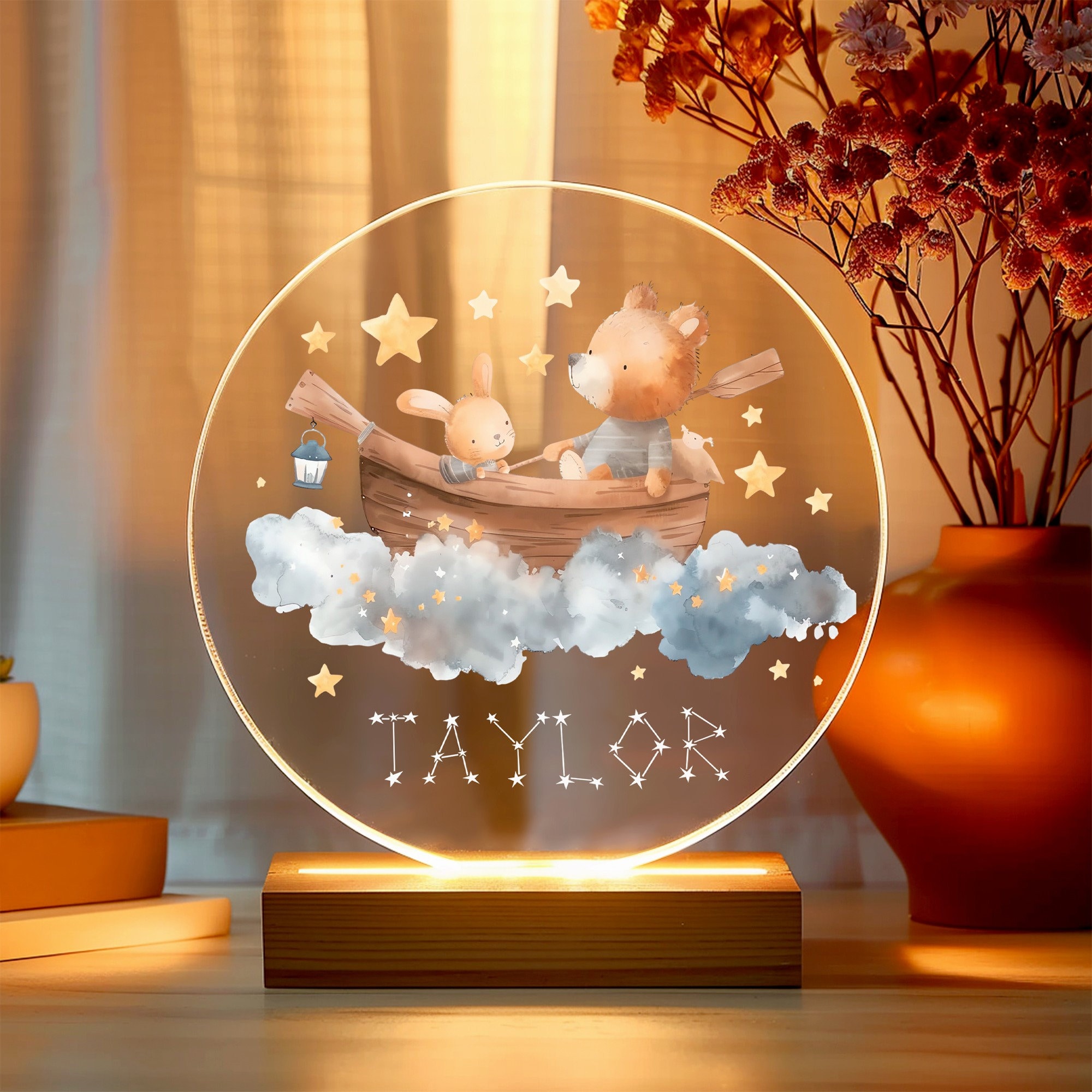 Custom Birth Month Flower Night Light, Personalized Baby Night Light ...