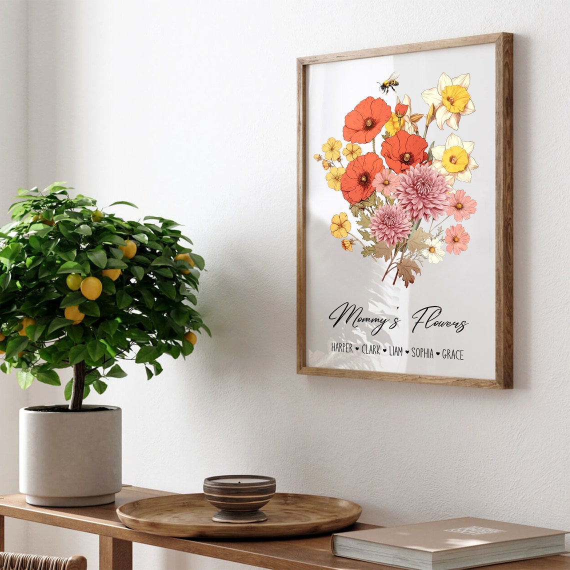 Birth Flower Family Bouquet, Birth Month Flower Art Custom, Hand Drawn ...
