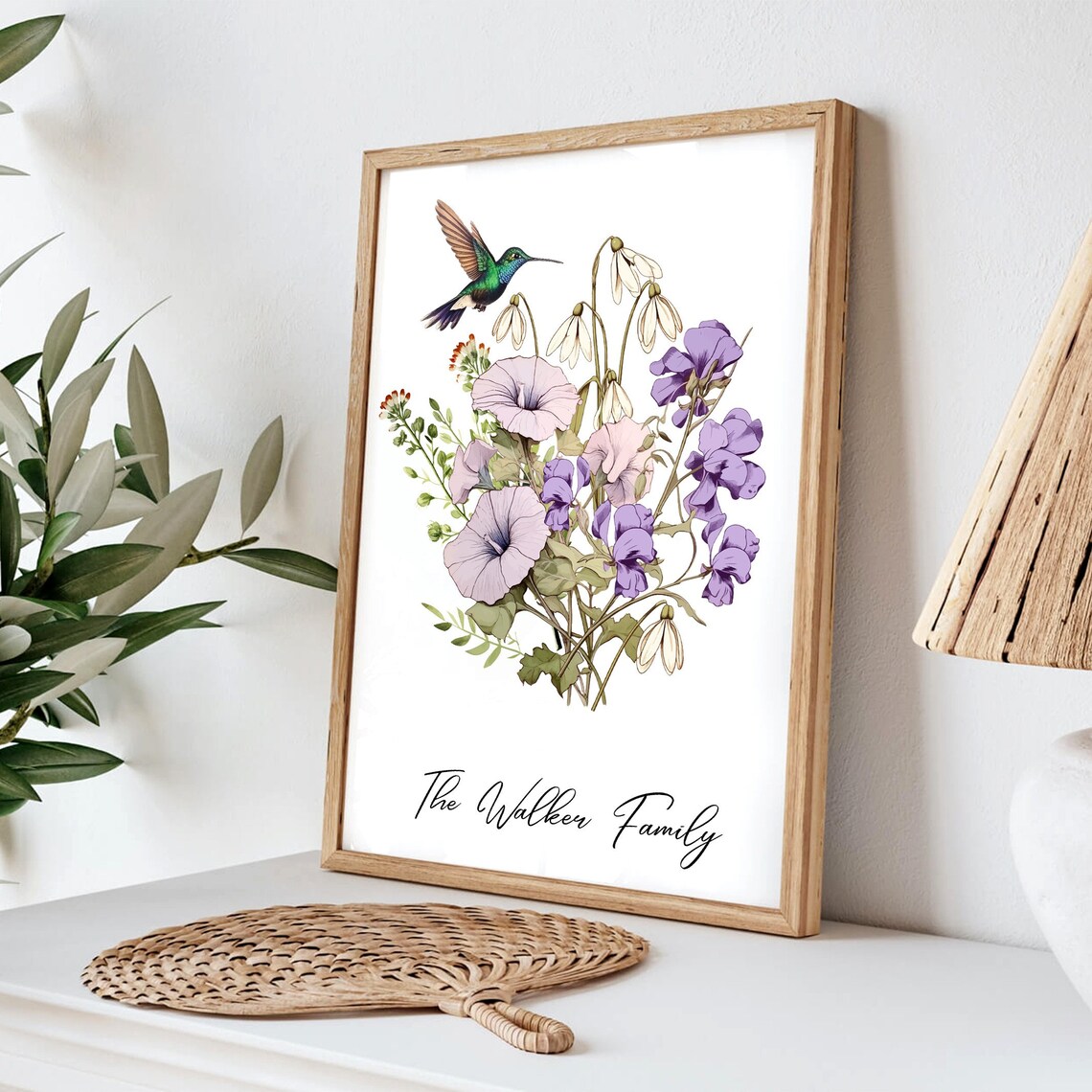 Birth Flower Family Bouquet, Birth Month Flower Art Custom, Hand Drawn ...