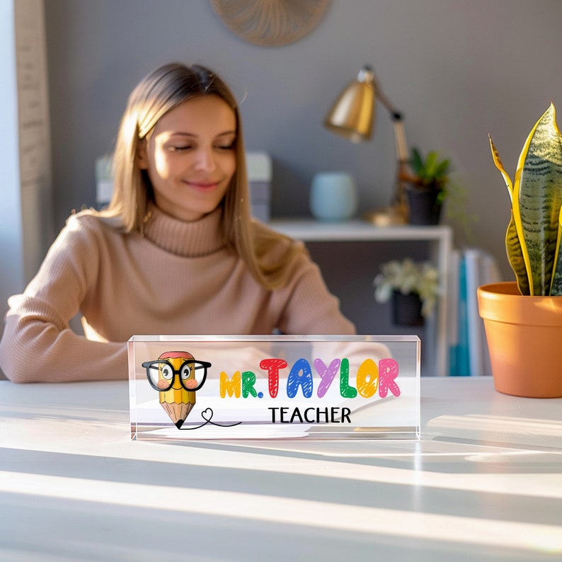 Custom Teacher Name Plate – Personalized Acrylic Desk Sign – Unique ...