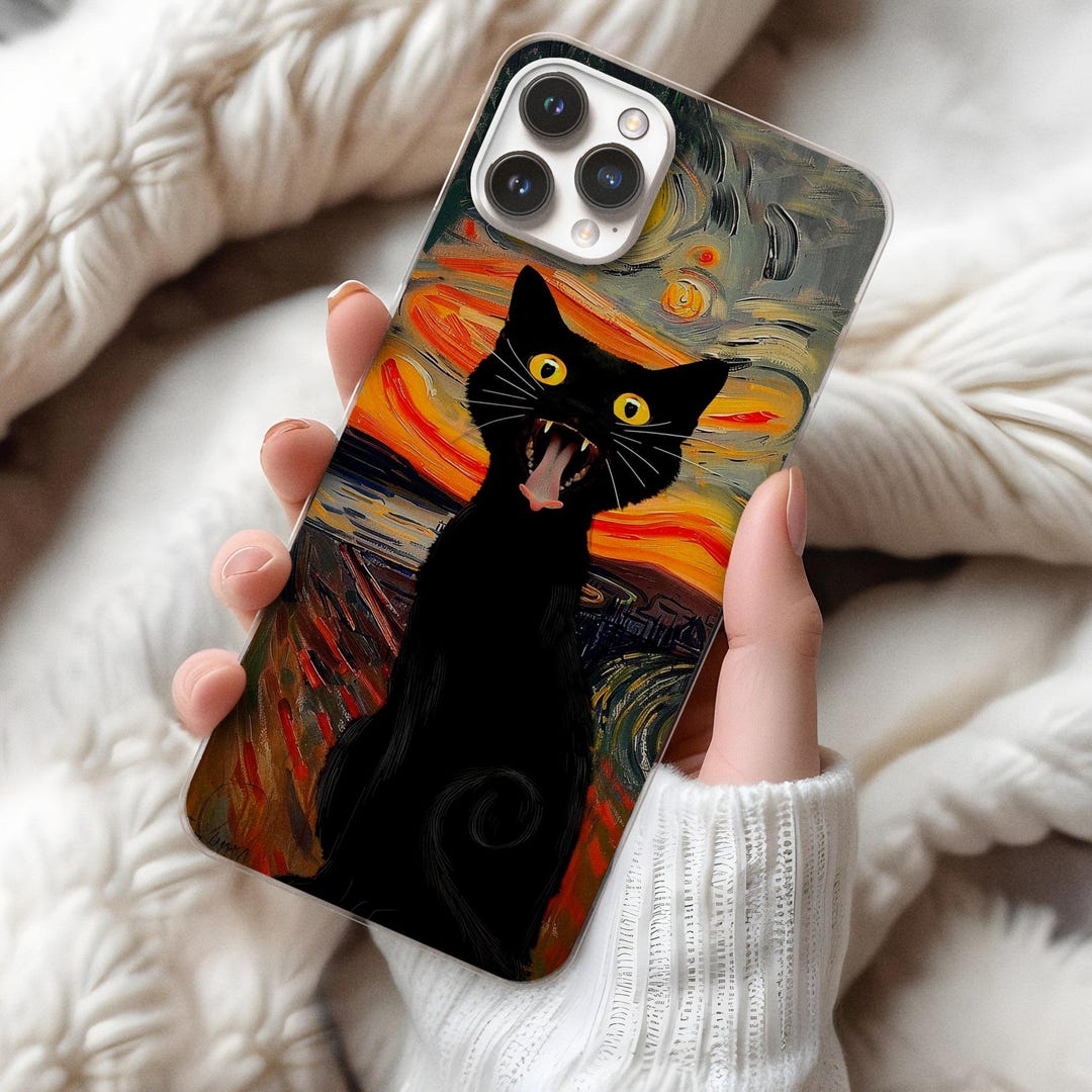 The Scream Black Cat Phone Case Meme Cover iPhone 15 Pro Max, 14 Plus ...