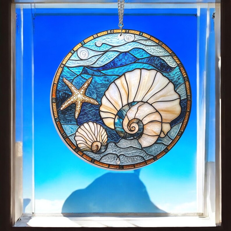 Stained Glass Seashell Suncatcher - Ocean Window Decor - Etsy