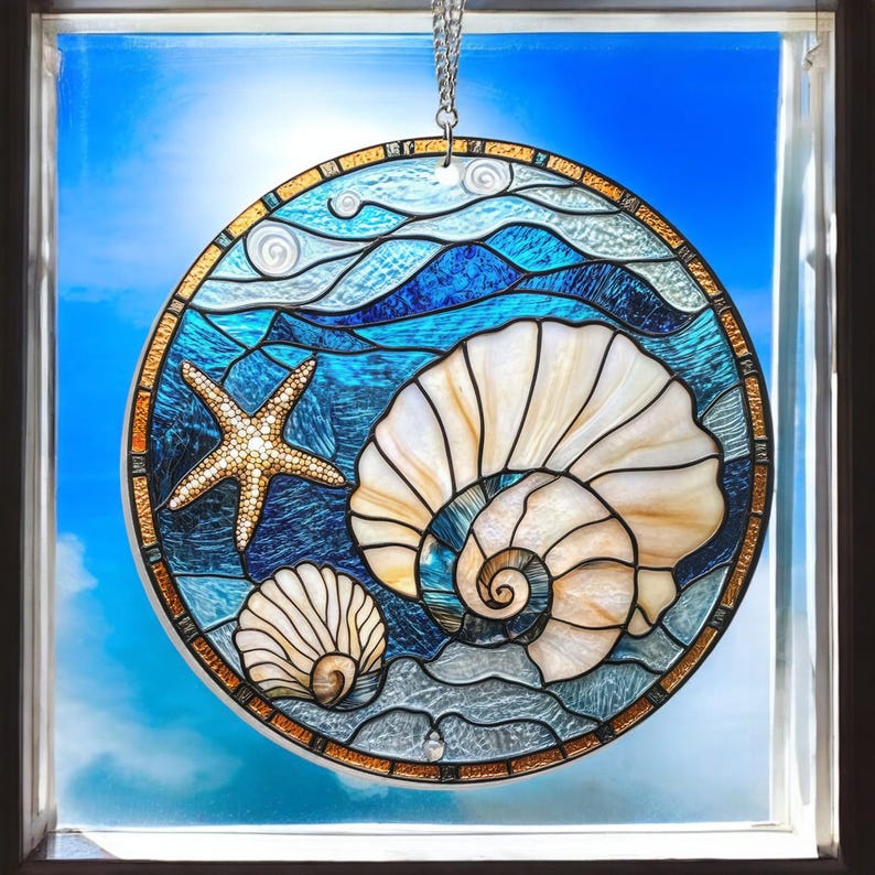 Stained Glass Seashell Suncatcher - Ocean Window Decor - Etsy