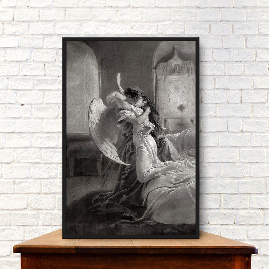 Mihaly Von Zichy Romantic Encounter Angel Kiss Poster for Home Living ...