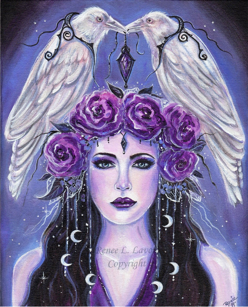 Branwen Goddess With White Ravens and Stars Original Painting | Etsy