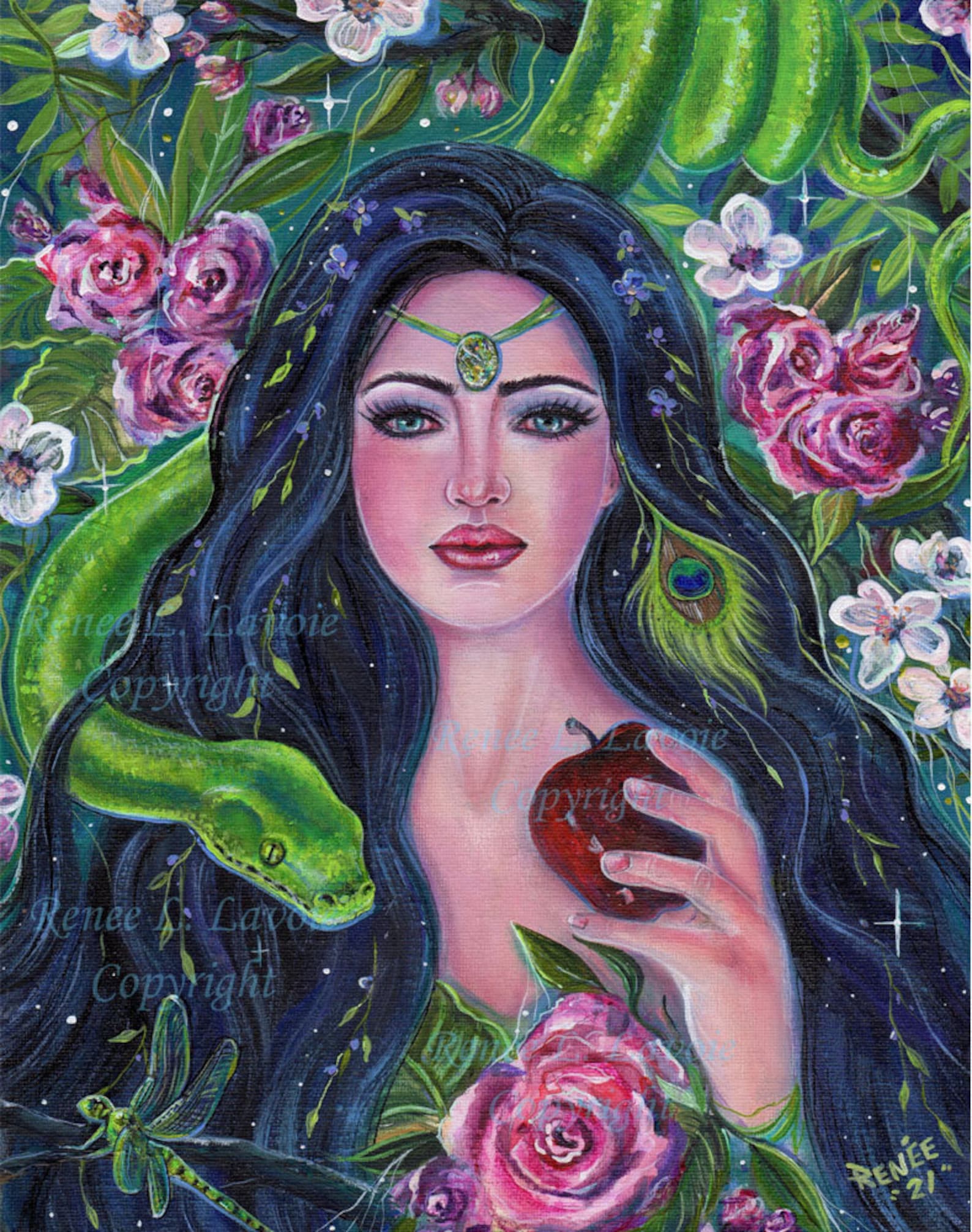 Eve Garden of Eden Snake Apple Portrait Floral Print by Renee L. Lavoie ...