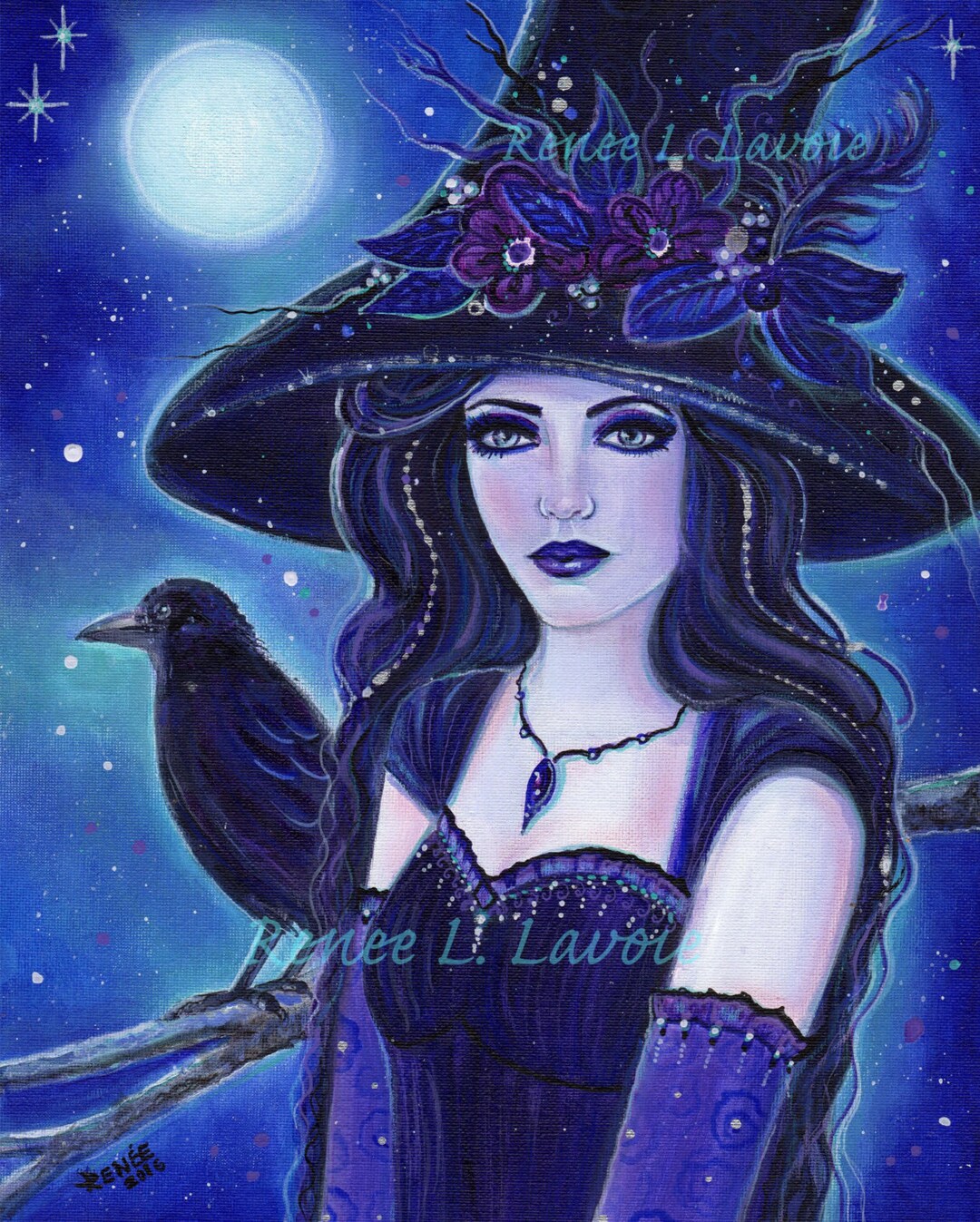 Gothic Art Halloween Witch With Raven Fantasy Art Print Witch - Etsy