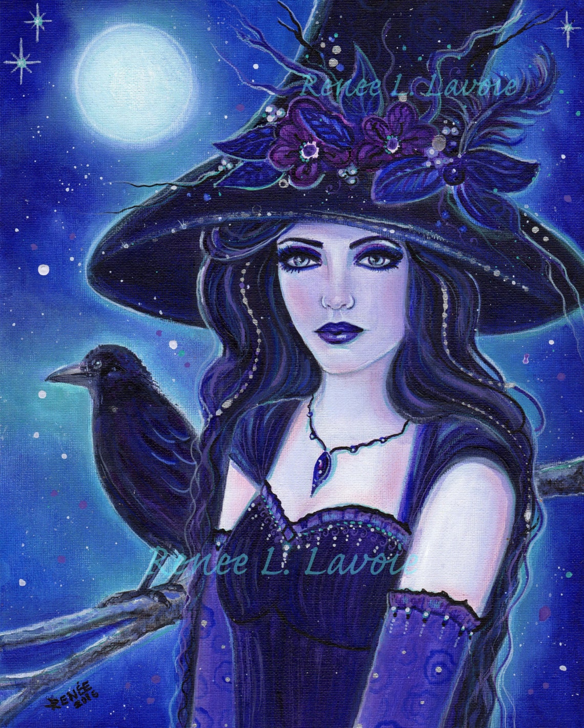 Gothic Art Halloween Witch With Raven Fantasy Art Print Witch | Etsy