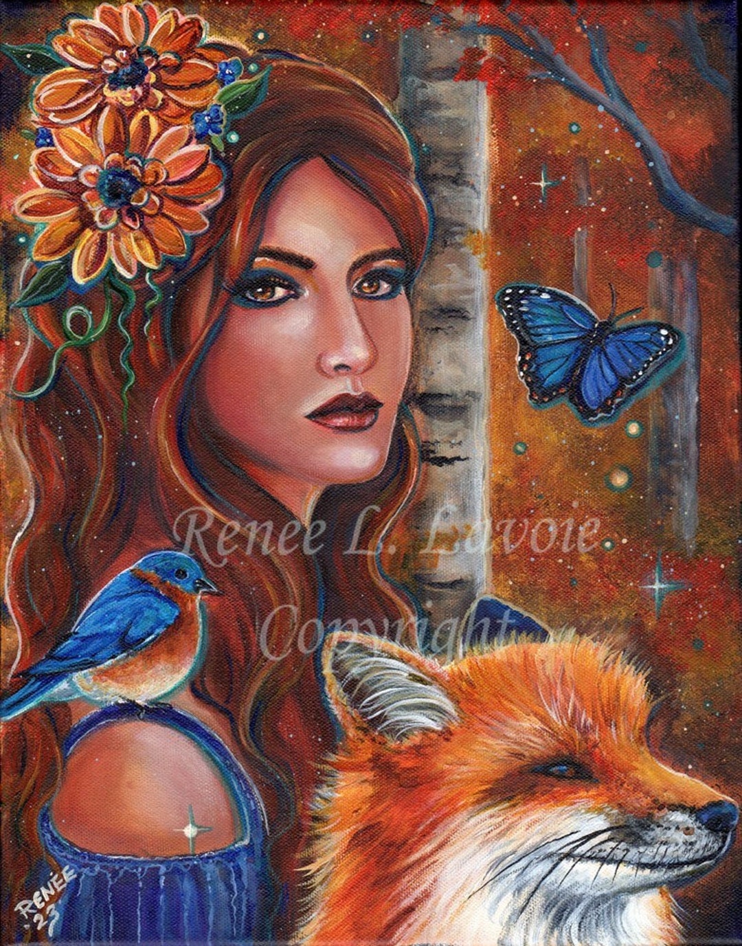 Rhiannon Goddess Art Fox Bird Original Painting 11x14 Acrylic on Canvas ...