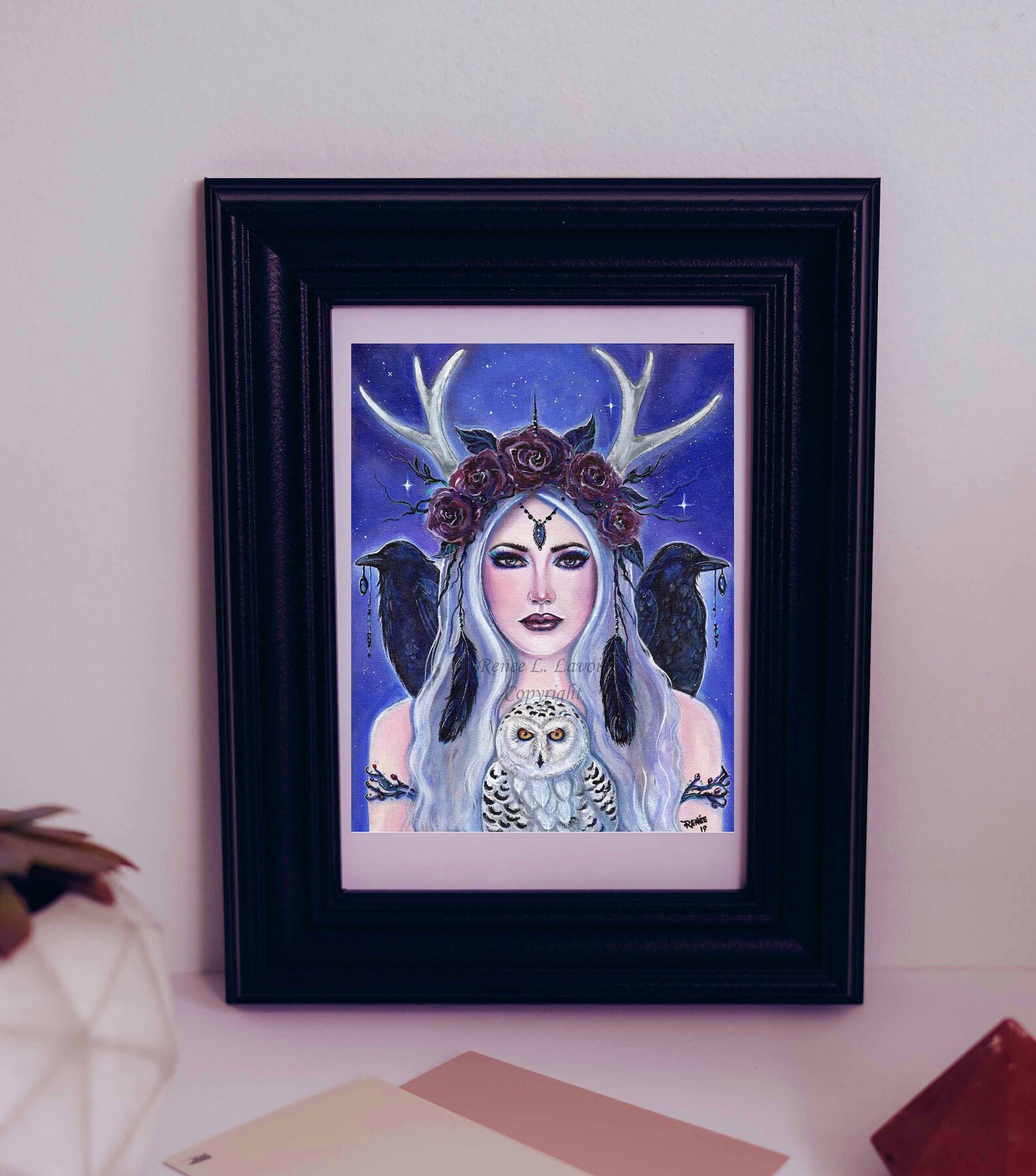 Jaylah Fantasy Portrait With Ravens and Snow Owl Feathers and Roses ...