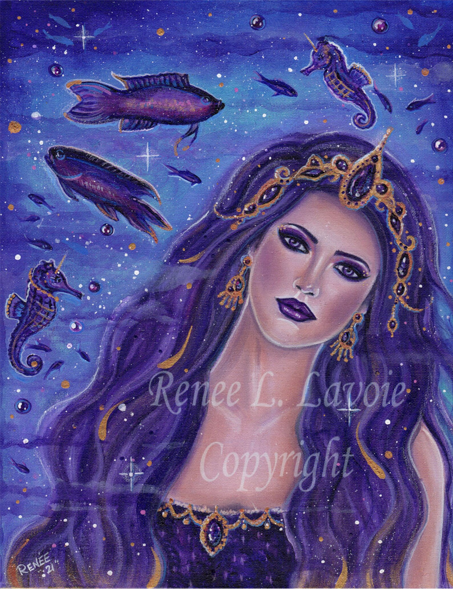 Amethyst Purple Mermaid Fantasy Art Tropical Fish Print by | Etsy